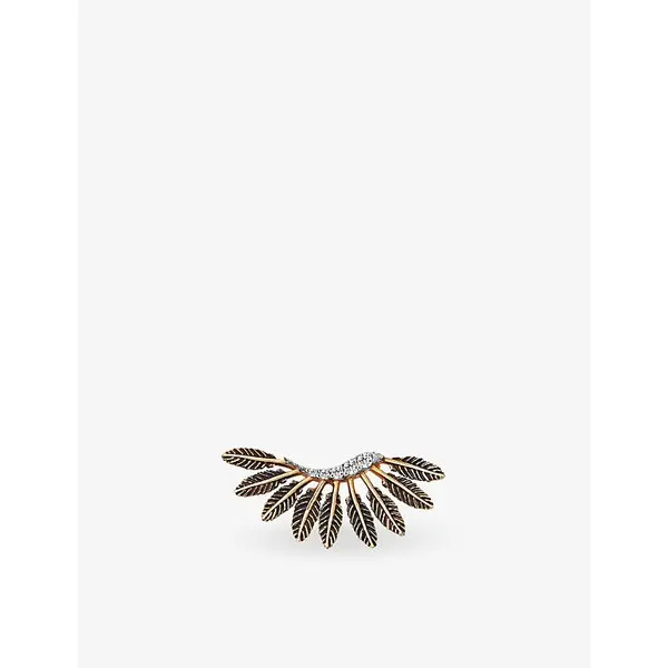 Kismet By Milka Feather Arc Diamond Stud Earring - Yellow Gold