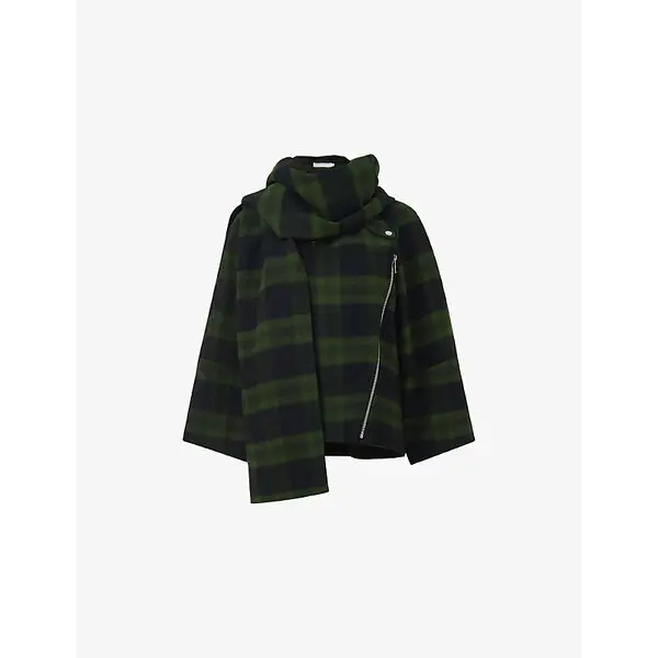 LEEM Check-pattern Detachable-scarf Biker Jacket