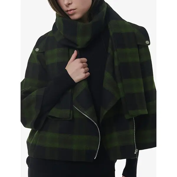 LEEM Check-pattern Detachable-scarf Biker Jacket