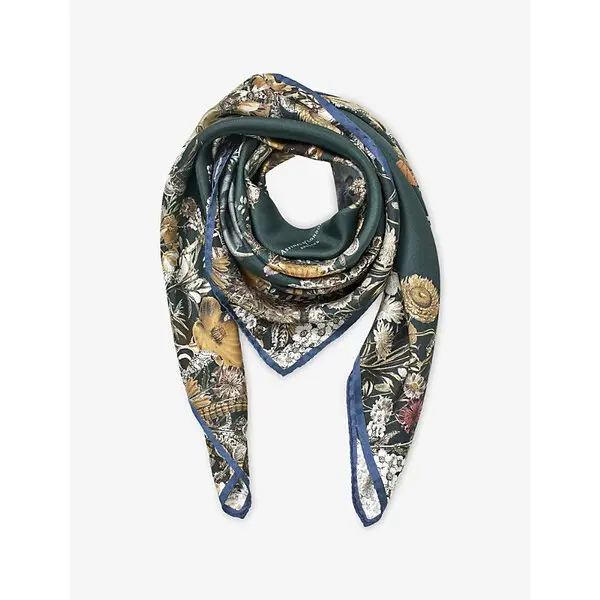 ASPINAL OF LONDON Ombre Floral-print Silk Scarf - Alpine