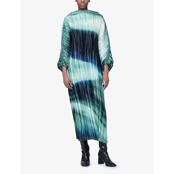 LEEM Printed Plisse Batwing Woven Maxi Dress