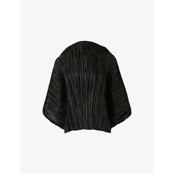 LEEM Plisse Batwing Woven Top - Black