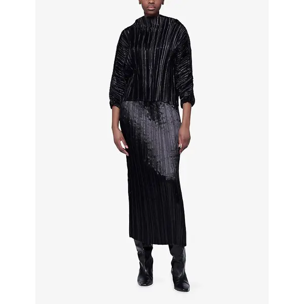LEEM Plisse Batwing Woven Top - Black