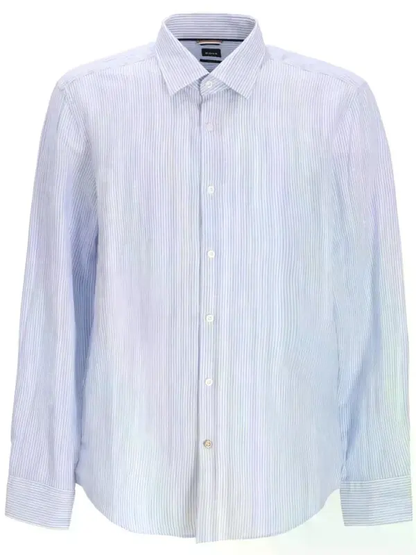 BOSS Striped Linen Shirt - Blue