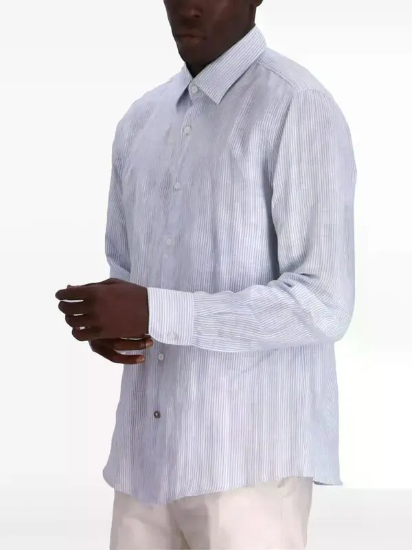 BOSS Striped Linen Shirt - Blue