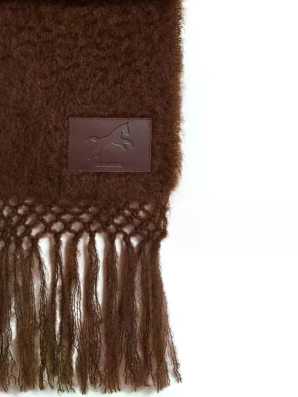 JIL SANDER Logo-patch Fringed Scarf - Brown