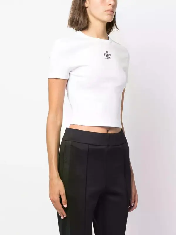 Fendi Logo-embroidered Ribbed T-shirt - White