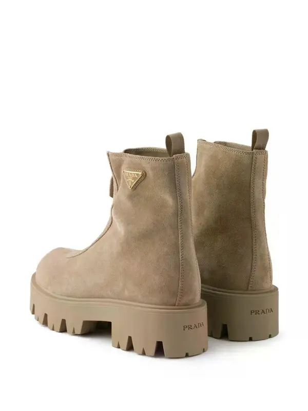 Prada Suede Zip Up Ankle Boots With Lug Sole - Brown