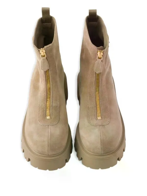 Prada Suede Zip Up Ankle Boots With Lug Sole - Brown