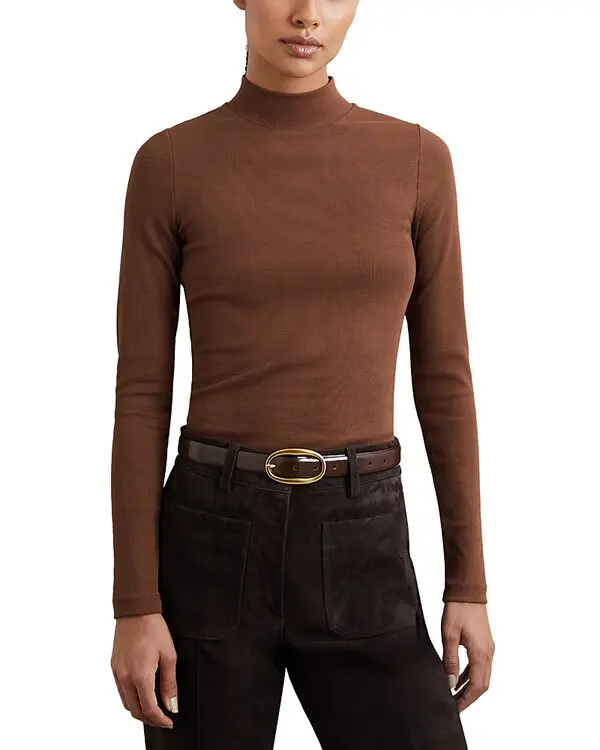REISS Polly Rib Funnel Neck Top