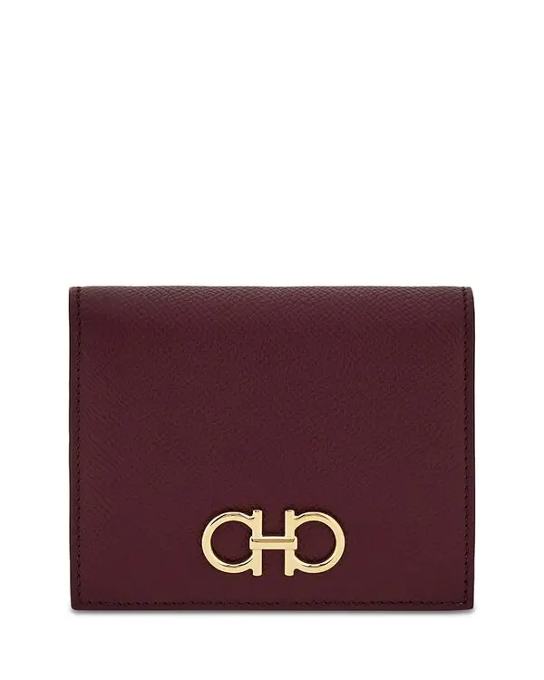 FERRAGAMO Gancini Compact Leather Wallet - Plum
