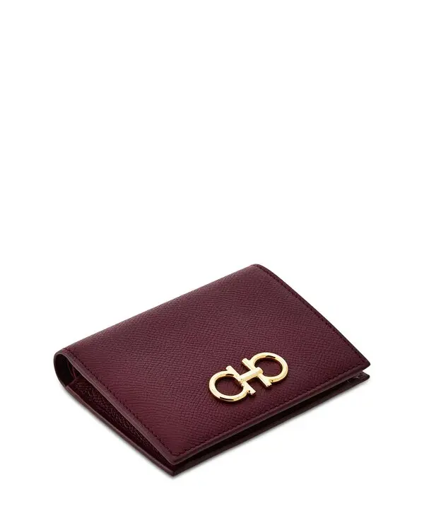 FERRAGAMO Gancini Compact Leather Wallet - Plum