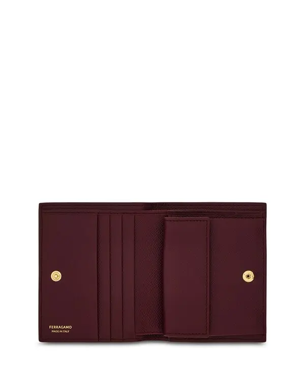 FERRAGAMO Gancini Compact Leather Wallet - Plum