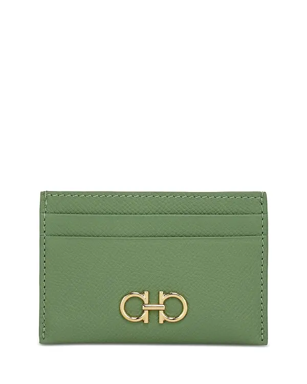 FERRAGAMO Gancini Leather Card Holder - Seagrass