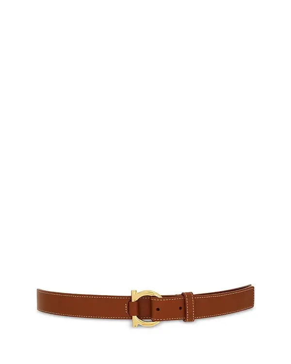 FERRAGAMO Gancini Leather Belt - Natural