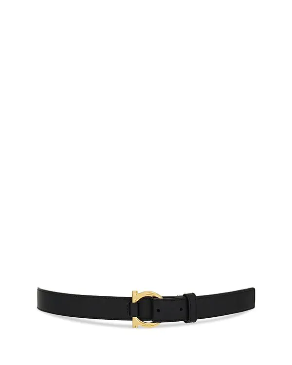 FERRAGAMO Donna Gancini Leather Belt - Nero