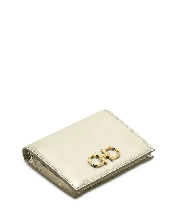 FERRAGAMO Gancini Compact Metallic Leather Wallet