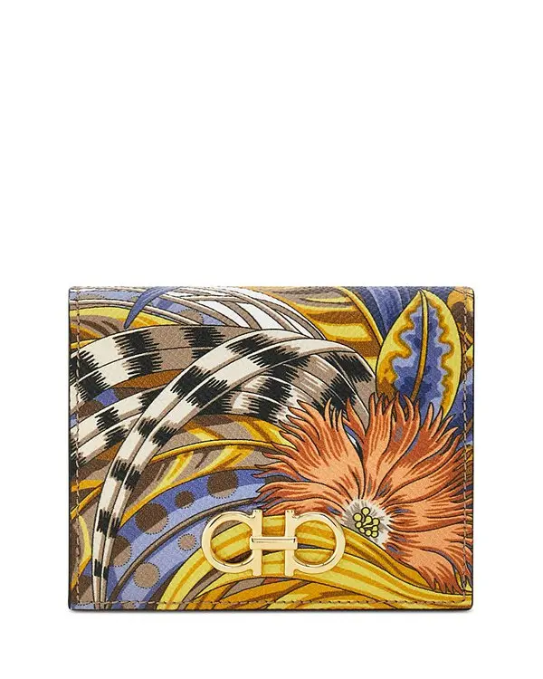 FERRAGAMO Gancini Compact Foulard Leather Wallet - Multi