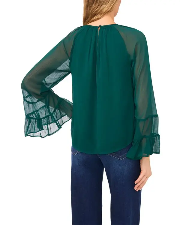 CECE DUPRAZ Tiered Flowy Keyhole Blouse