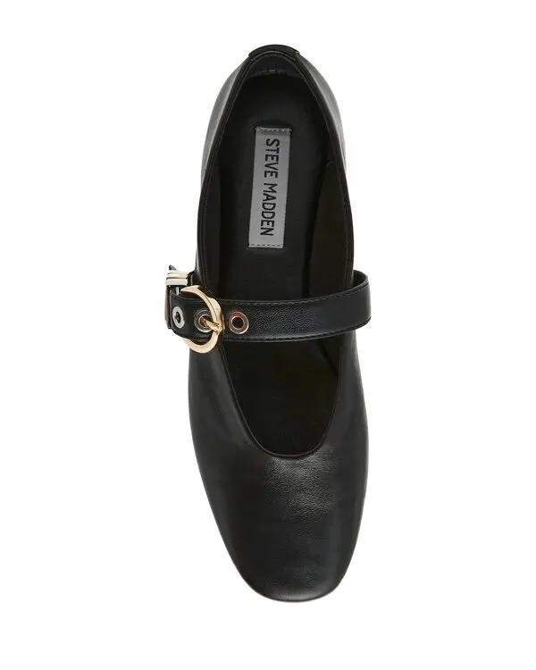 Steve Madden Lucia Mary Jane Ballet Flats - Black Leather