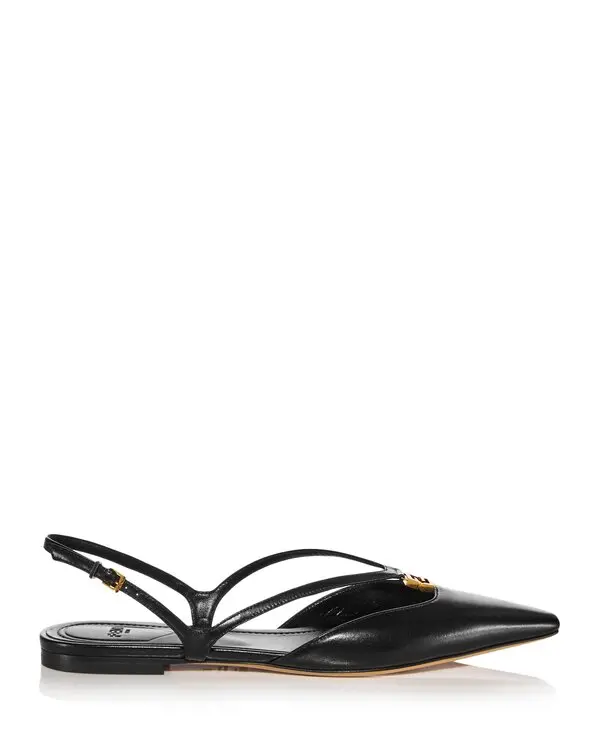 Fendi Pointed Leather Slingback Flats - Black