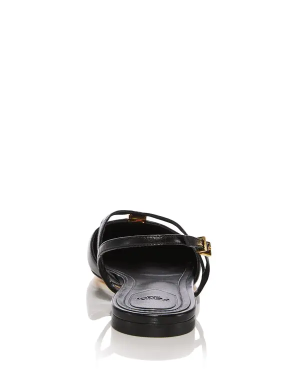 Fendi Pointed Leather Slingback Flats - Black