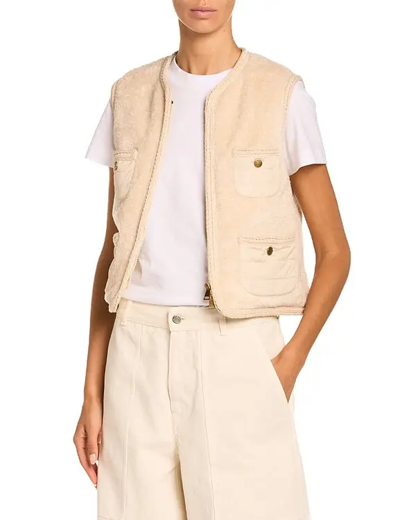 Moncler Braided Trim Teddy Down Vest - Cream