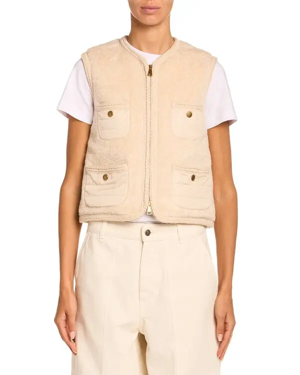Moncler Braided Trim Teddy Down Vest - Cream
