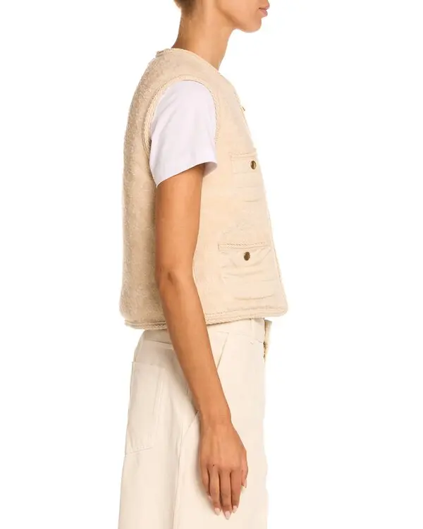 Moncler Braided Trim Teddy Down Vest - Cream