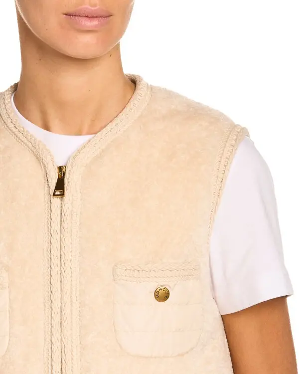 Moncler Braided Trim Teddy Down Vest - Cream