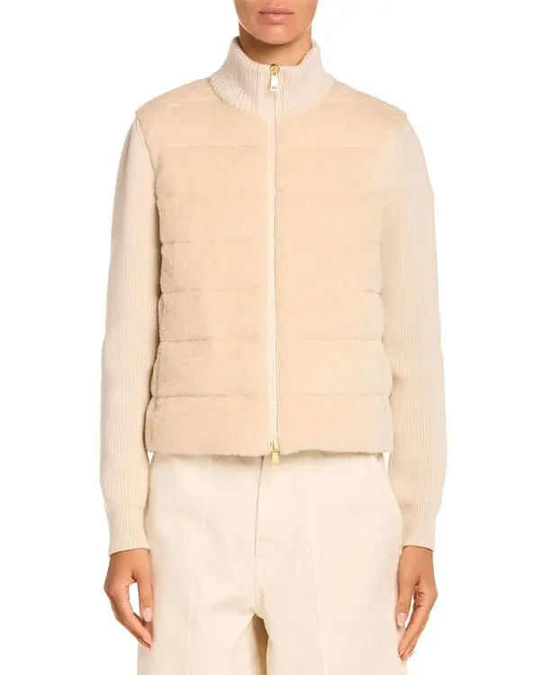 Moncler Padded Teddy & Wool Zip-up Cardigan - Cream
