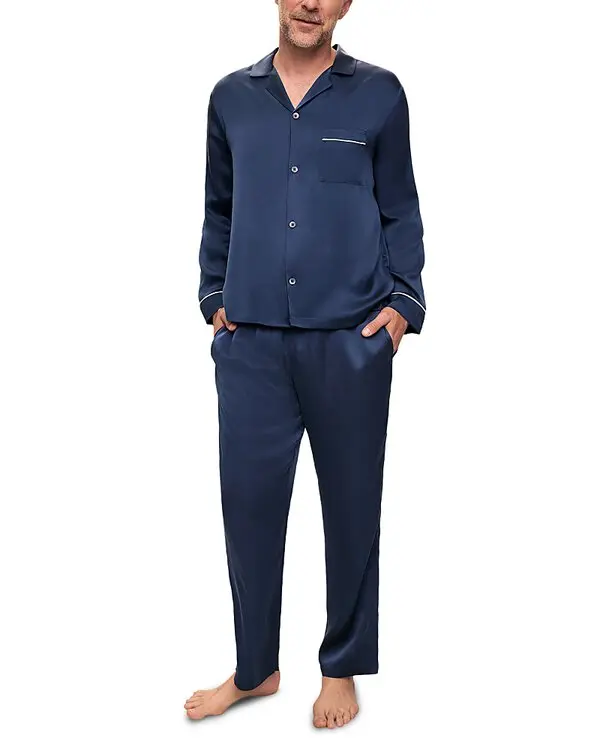 Eberjey Charles Long Pajama Set - Navy/champagne