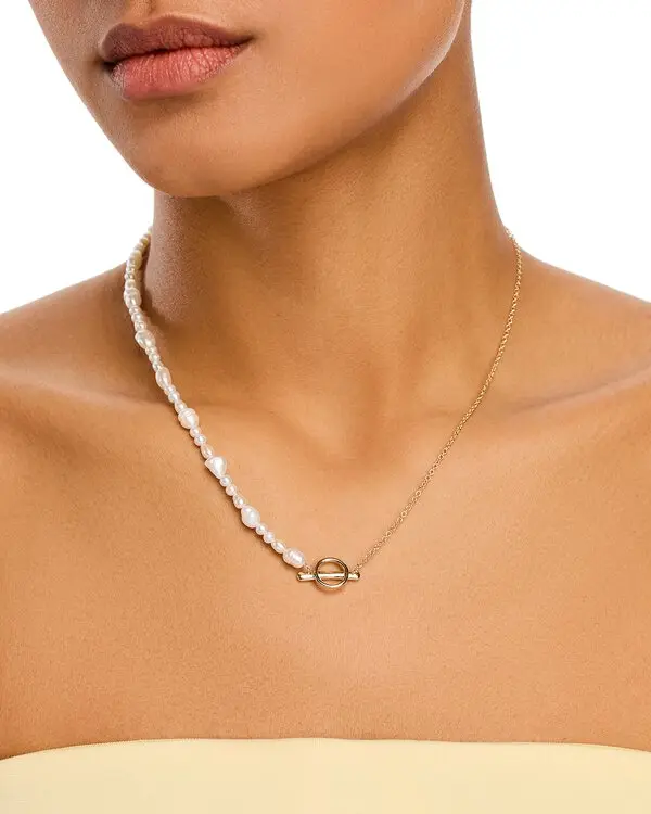MOON & MEADOW 14k Yellow Freshwater Pearl Toggle Necklace