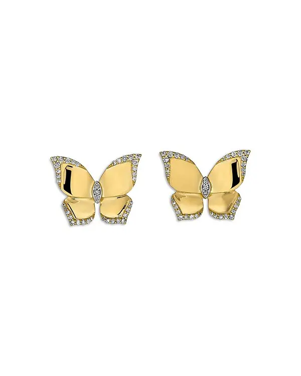 Piranesi 18k Yellow Diamond Butterfly Stud Earrings - Gold