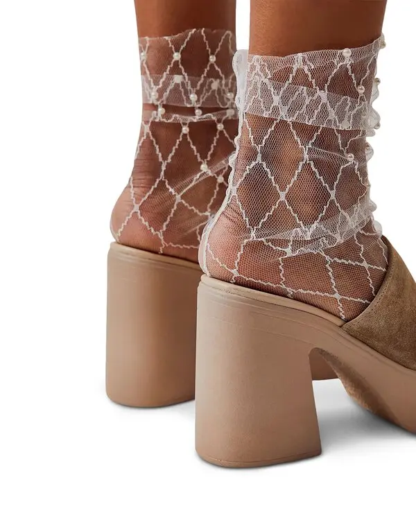 HIGH HEEL JUNGLE Faux Diamonds & Pearls Sheer Socks - White