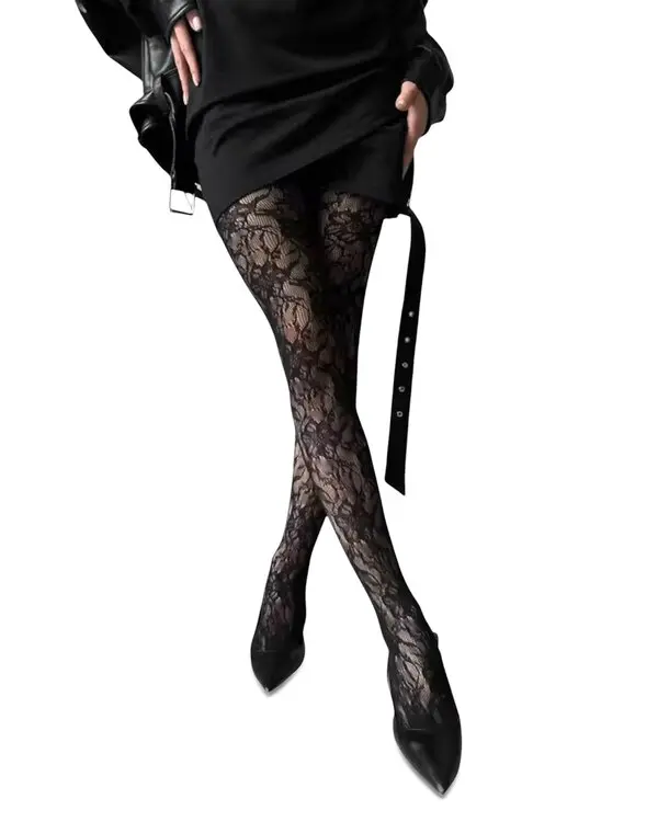 HIGH HEEL JUNGLE Venise Lace Fishnet Tights - Black