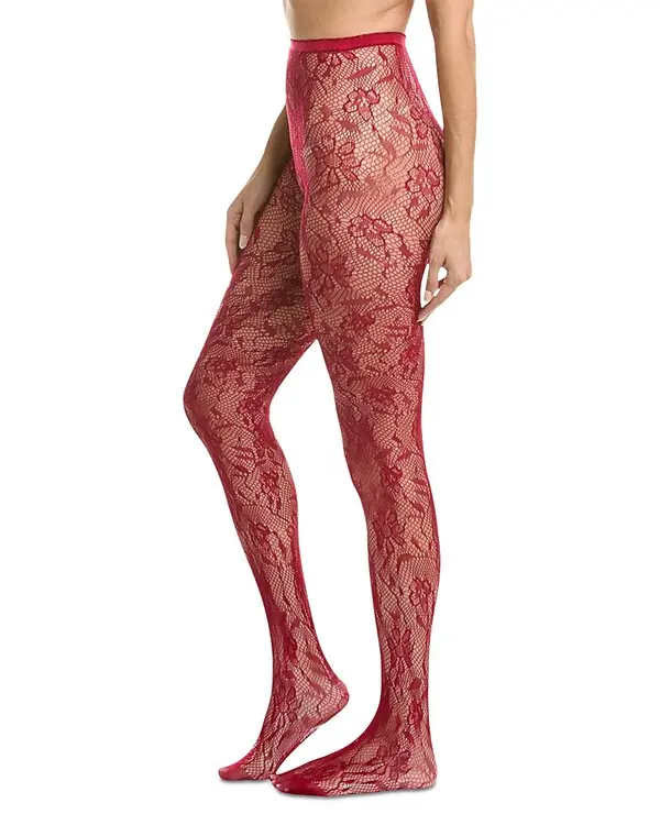HIGH HEEL JUNGLE Venise Lace Fishnet Tights - Red Wine