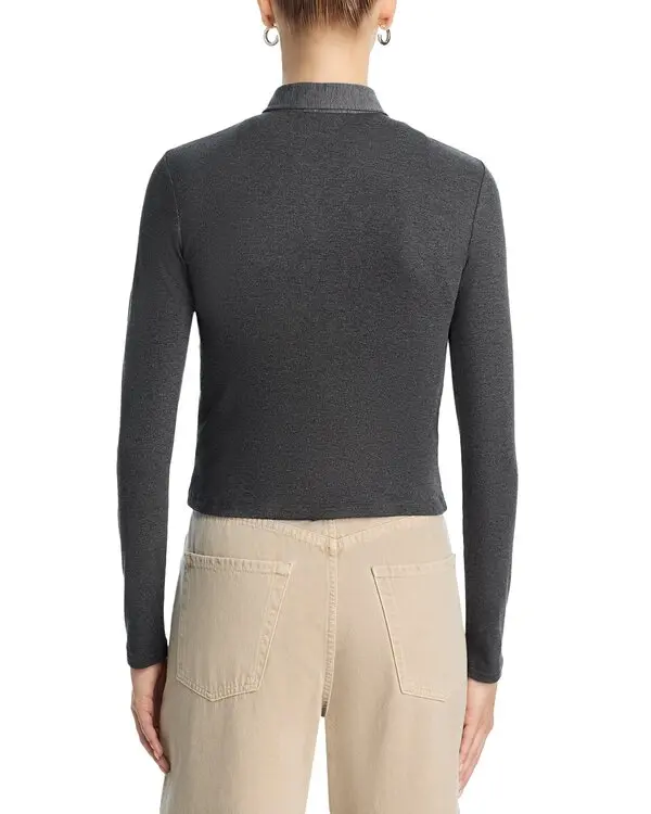 PERFECTWHITETEE Amee Luxe Ribbed Button Polo - Charcoal