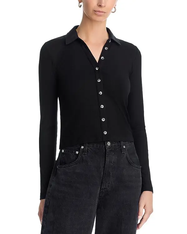 PERFECTWHITETEE Amee Luxe Ribbed Button Polo