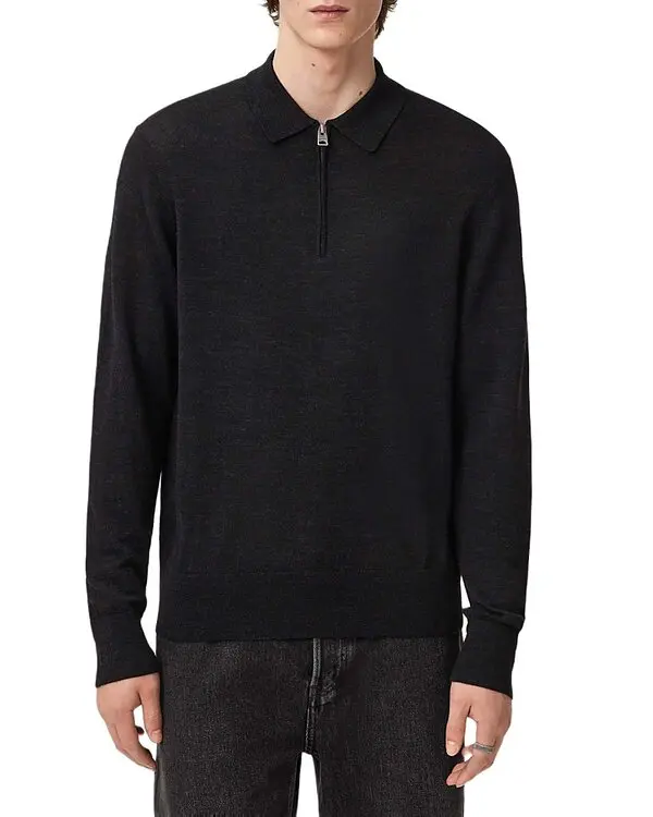 ALLSAINTS Albany Quarter Zip Polo Sweater - Cinder Black