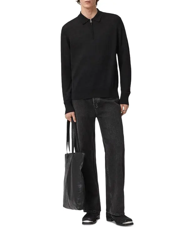 ALLSAINTS Albany Quarter Zip Polo Sweater - Cinder Black