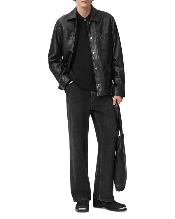 ALLSAINTS Albany Quarter Zip Polo Sweater - Cinder Black