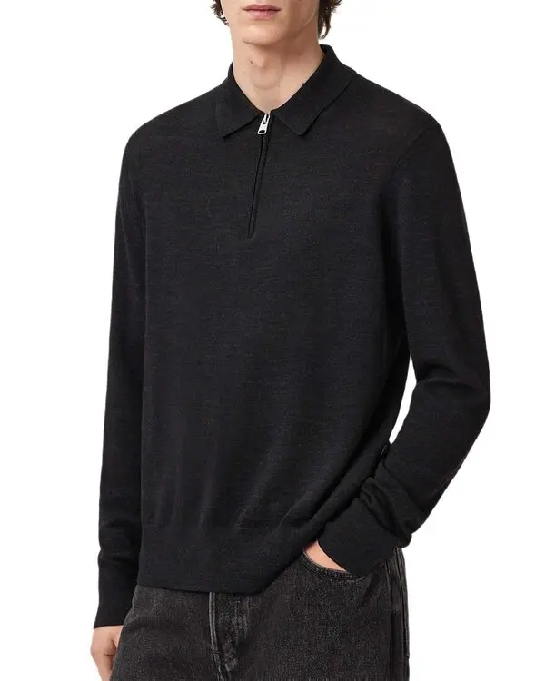 ALLSAINTS Albany Quarter Zip Polo Sweater - Cinder Black
