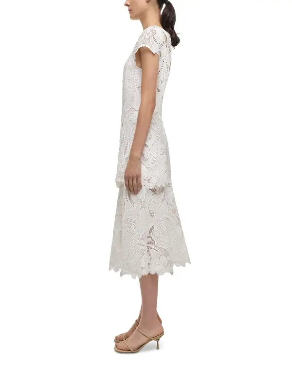 Simkhai Laura Guipure Lace Cap Sleeve Midi Dress - White - 8