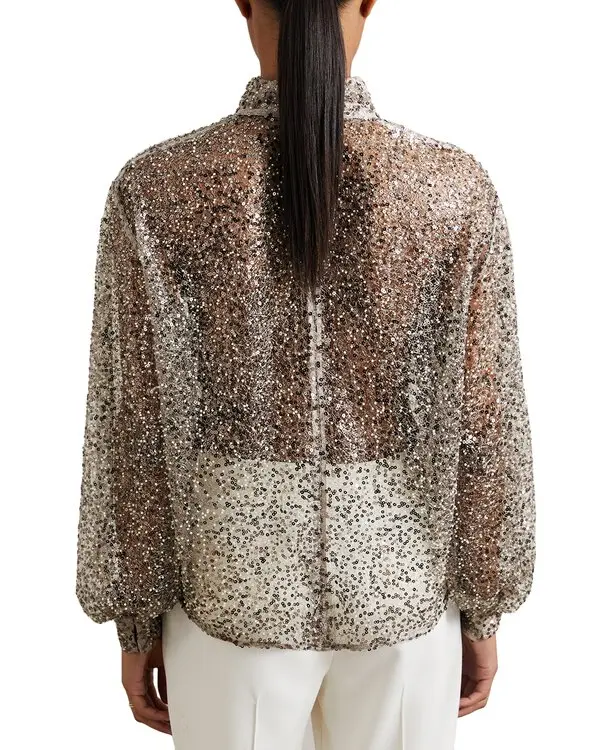 REISS Sienna Embellished High-neck Top