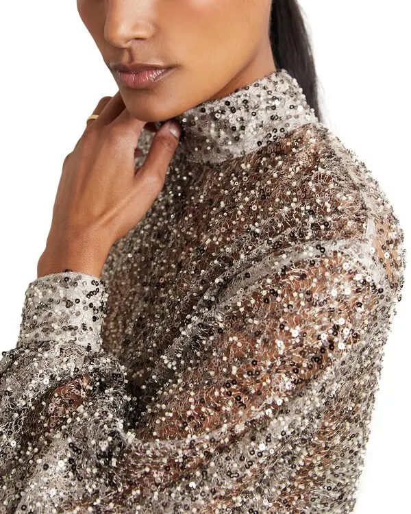REISS Sienna Embellished High-neck Top