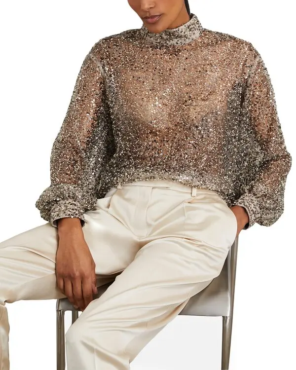 REISS Sienna Embellished High-neck Top