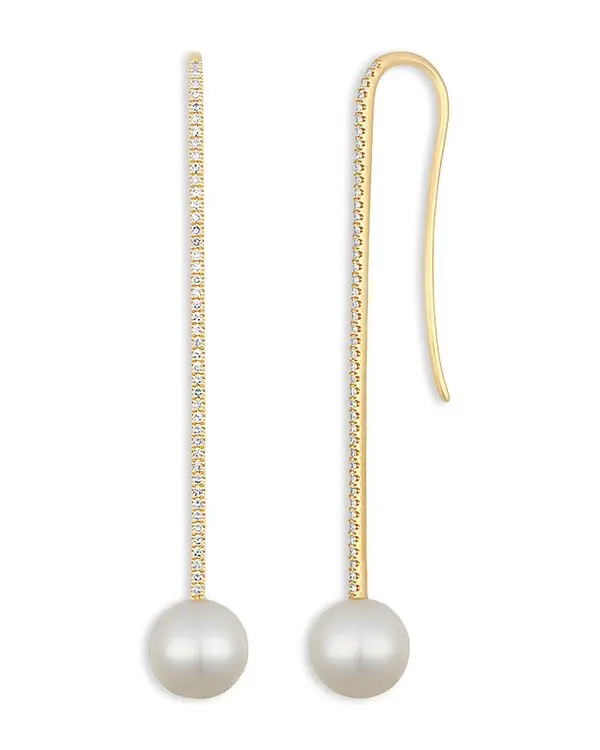 Ef Collection 14k Yellow Freshwater Pearl & Diamond Vertical Bar Drop Earrings - Gold