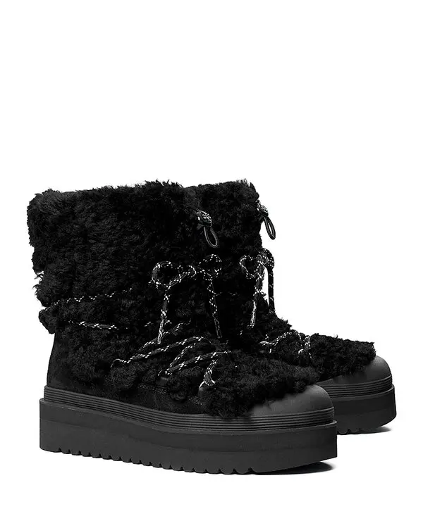 Tory Burch Mellow Shearling Embellished Ankle Boots - Perfect Black