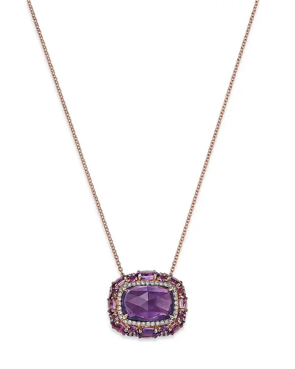 Bloomingdale'S Fine Collection Amethyst & Diamond Halo Pendant Necklace - Rose Gold